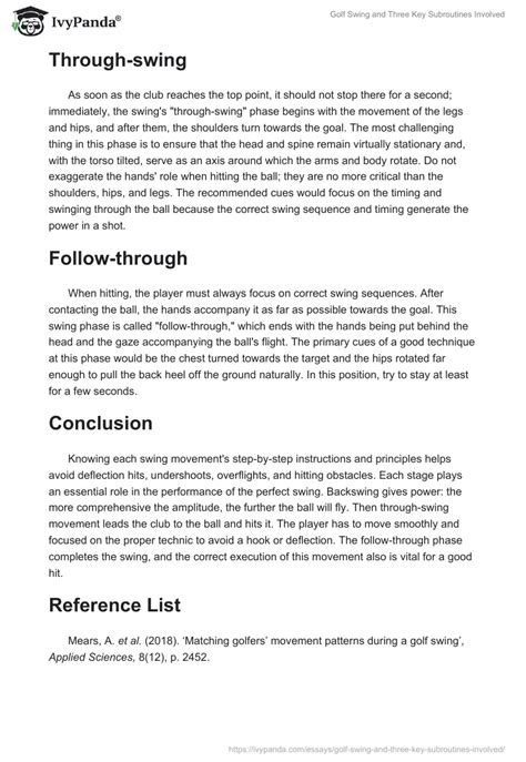 Golf Swing And Three Key Subroutines Involved 613 Words Report Example