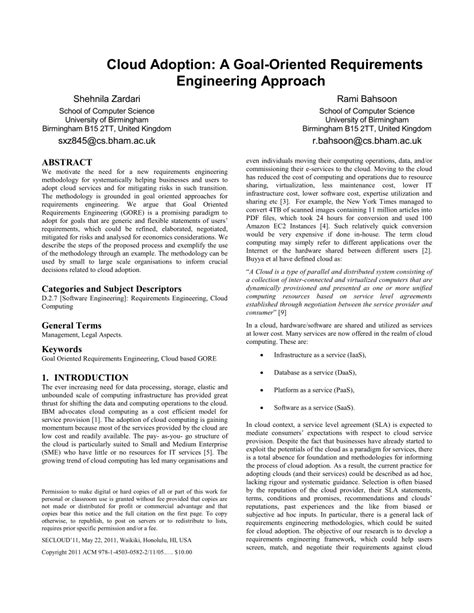 Pdf Cloud Adoption A Goal Oriented Requirements Engineering Approach