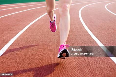 핑크 스 니 커 즈 실행 트랙 경기장에서 실행에 운동 젊은 여자 다리 신체 부분에 대한 스톡 사진 및 기타 이미지 다리 신체