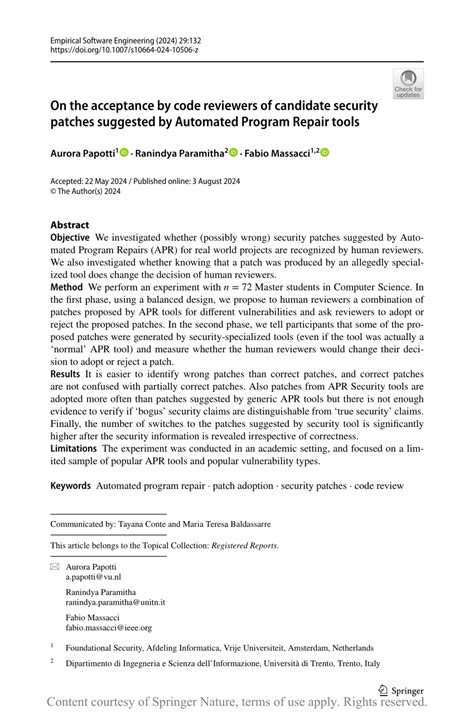 Pdf On The Acceptance By Code Reviewers Of Candidate Security Patches