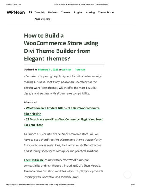 How To Build A Woocommerce Store Using Divi Theme Builder Pdf