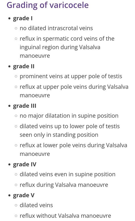 Grading Of Varicocele Vein Reflux Valsalva Maneuver Dilated Veins