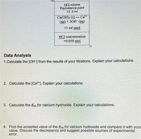 Solved HCl Volume Equivalence Point Ml Ca OH Chegg