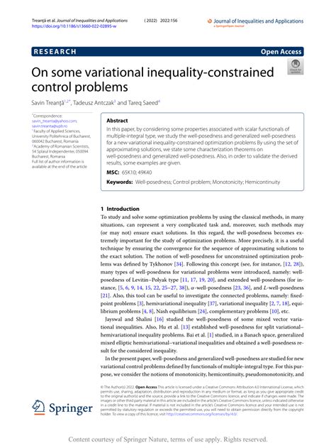 Pdf On Some Variational Inequality Constrained Control Problems