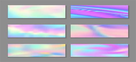 홀로그램 멋진 전단지 수평 유체 그라데이션 인어 배경 벡터 세트입니다 포일 네온 홀로 0명에 대한 스톡 벡터 아트 및 기타