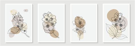 창의적인 미니멀한 손 그리기 일러스트레이션 플로럴 윤곽과 파스텔 심플한 모양으로 홈월 장식 엽서 또는 브로셔 커버 디자인 꽃 식물에 대한 스톡 벡터 아트 및 기타 이미지