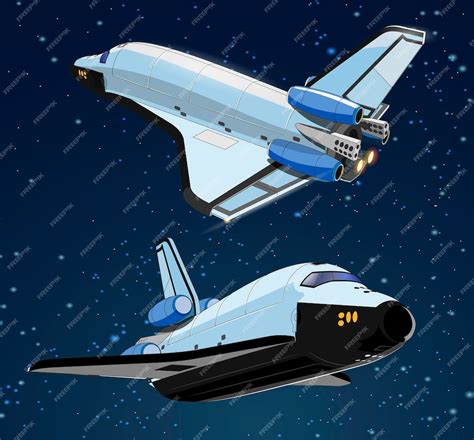 우주에서 우주선과 위성으로 설정합니다 우주 역사 프로그램 인간의 근거리 우주 탐사 우주선을 비행하는 3d 모델이 있는 컬렉션입니다 외딴 프리미엄 벡터