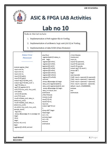 Asic Lab 10 Pdf Computer Architecture Computer Engineering