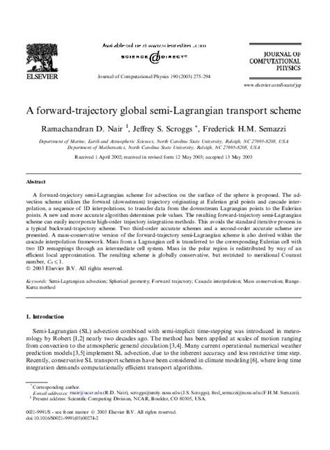 Pdf A Forward Trajectory Global Semi Lagrangian Transport Scheme