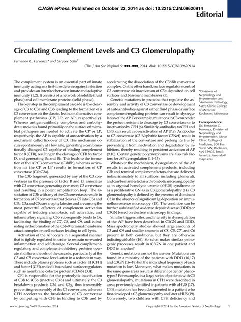 Pdf Circulating Complement Levels And C3 Glomerulopathy