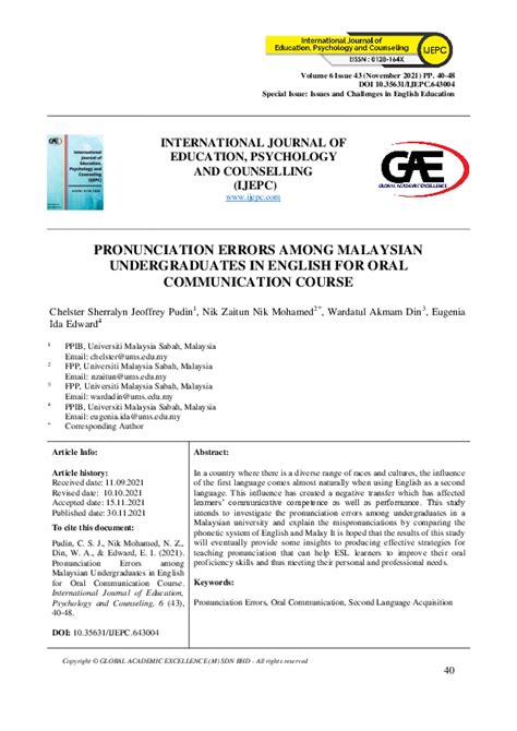Pdf Pronunciation Errors Among Malaysian Undergraduates In English