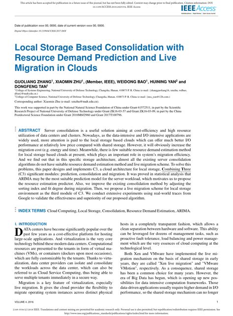 Pdf Local Storage Based Consolidation With Resource Demand Prediction And Live Migration In Clouds