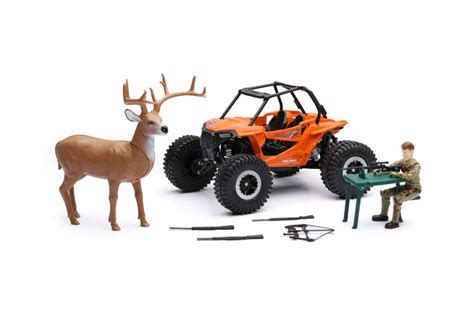 Polaris Rzr W Deer And Articulated Hunter Figurine New Ray Ss 76526a 1 18 Scale Plastic Car