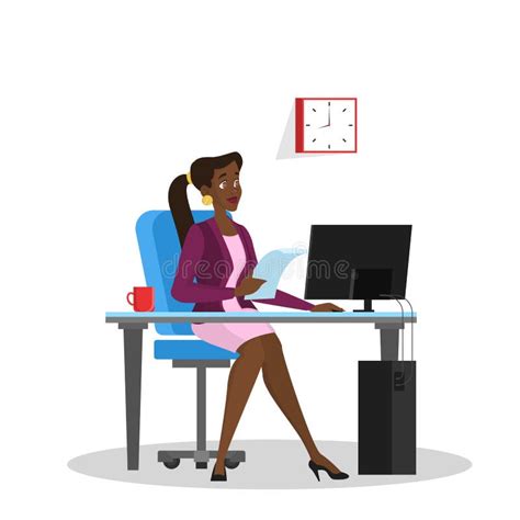 Woman In A Suit Sitting At The Desk And Working Stock Vector Illustration Of Icon Figure