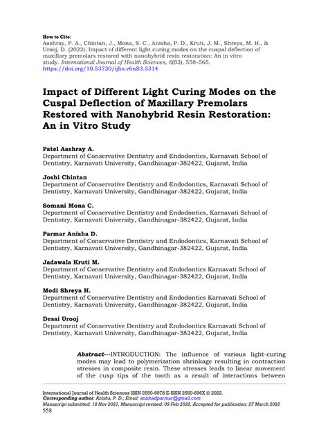 Pdf Impact Of Different Light Curing Modes On The Cuspal Deflection