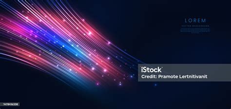 추상적인 기술은 진한 파란색 배경에 고속 효과가 있는 파란색과 빨간색 빛 곡선을 빛냅니다 0명에 대한 스톡 벡터 아트 및 기타