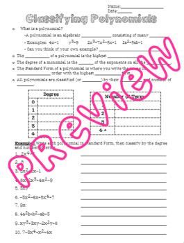 Classifying Polynomials Guided Notes Versions Included Guided Notes Polynomials