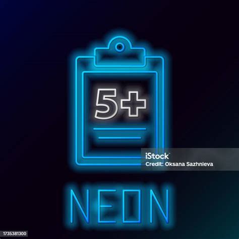 빛나는 네온 라인 검정 배경에 격리된 테스트 또는 시험 시트 아이콘입니다 시험지 시험 또는 설문 조사 개념 다채로운 개요