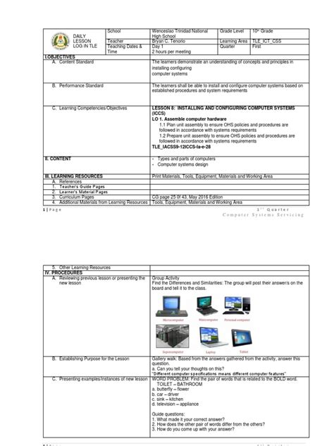 1st Quarter Daily Lesson Log Css Grade10 Pdf Teachers Operating System