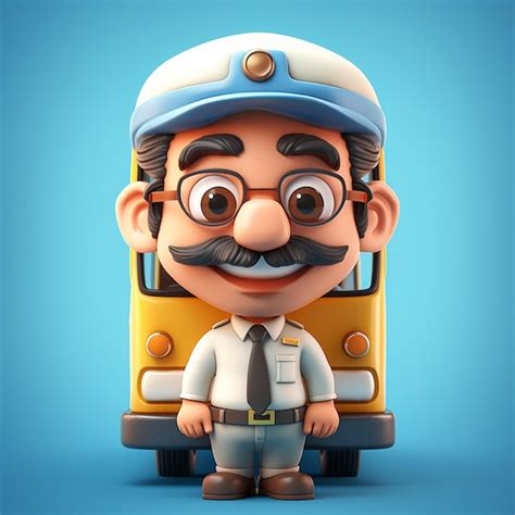 3d Bus Driver Cartoon Character Premium Ai Generated Image