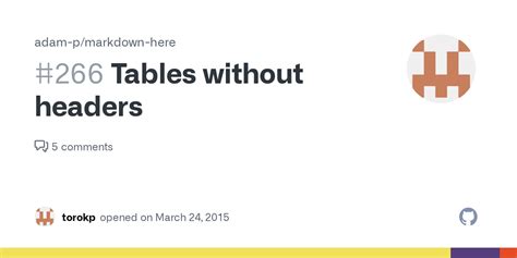 Tables Without Headers · Issue 266 · Adam Pmarkdown Here · Github