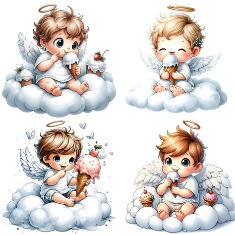 Angel Enjoying Ice Cream Litlle Angel Print Baby Angel Watercolor Angel