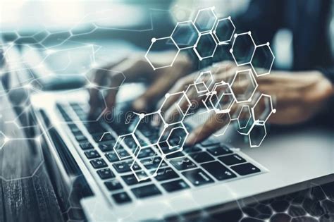 Genetic Data Analysis On A Laptop With Hands Typing Illustrating Real Time Genetic Research