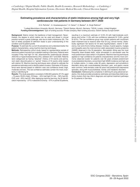 Pdf Estimating Prevalence And Characteristics Of Statin Intolerance