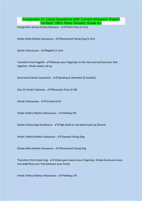 Corepower C1 Class Questions With Correct Answers Expert Verified 100