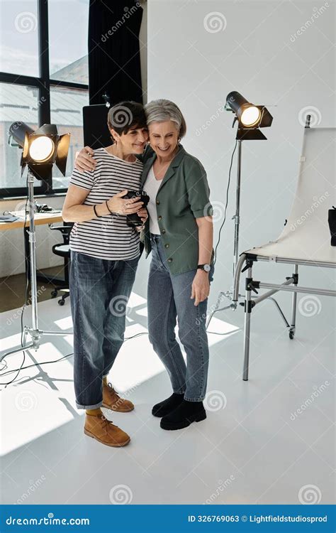 A Middle Aged Lesbian Couple Standing Stock Image Image Of