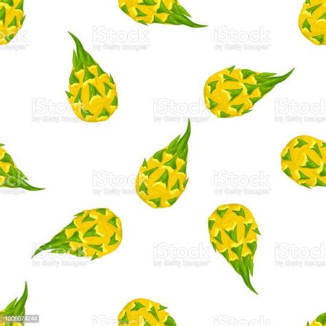흰색 배경에 고립 된 신선한 전체 노란색 피타야 과일과 원활한 패턴 건강한 라이프 스타일을위한 여름 과일 유기농 과일 만화 스타일 모든 디자인에 대한 벡터 그림입니다 0명에