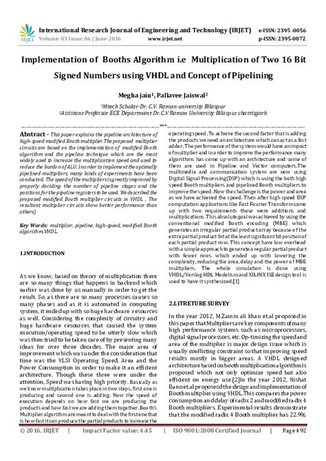 Pdf Implementation Of Booths Algorithm Ie Multiplication Of Two 16