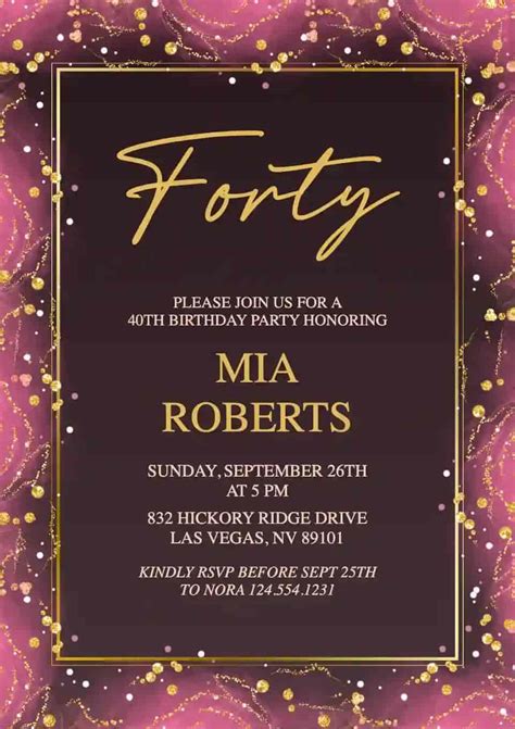 알코올 잉크 골드 반짝이 성인 생일 초대장 템플릿 Invitanku