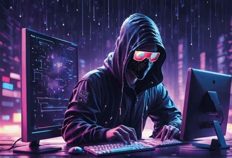 premium vector cyber security concept with hacker wearing hoodie