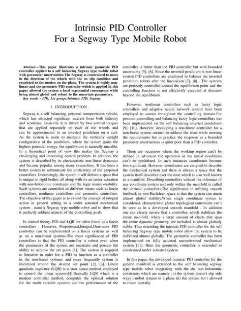 Pdf Intrinsic Pid Controller For A Segway Type Mobile Robot