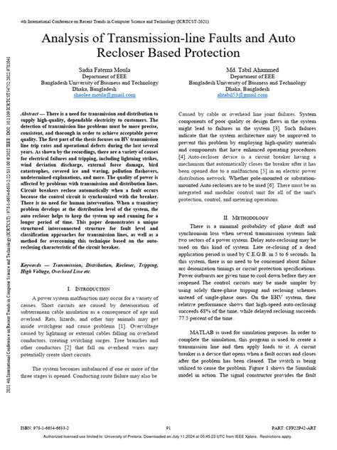 Analysis Of Transmission Line Faults And Auto Recloser Based Protection Pdf Electric Power