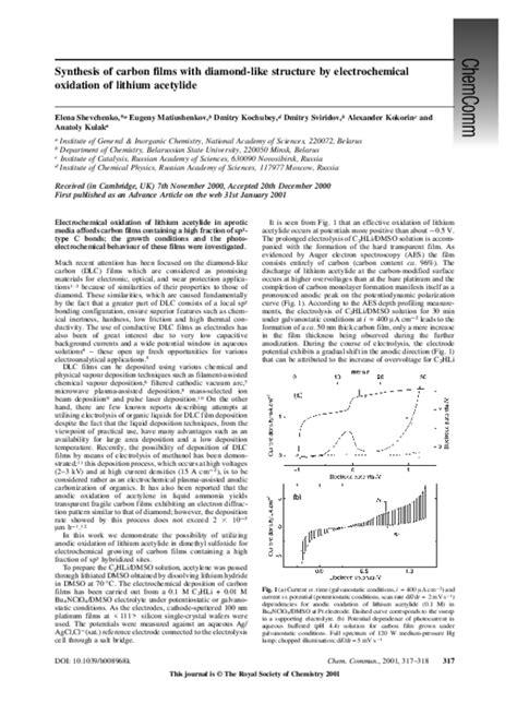 Pdf Synthesis Of Carbon Films With Diamond Like Structure By Electrochemical Oxidation Of
