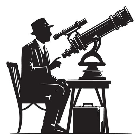 Astronomer Observing Sky Silhouette With Telescope Art 58148802 Vector