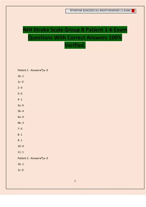 Nih Stroke Scale Group B Patient 1 6 Exam Questions With Correct Answers 100 Verified Nih