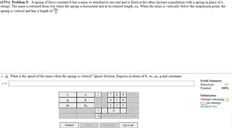 Solved 13 Problem 9 A Spring Of Force Constant K Has A