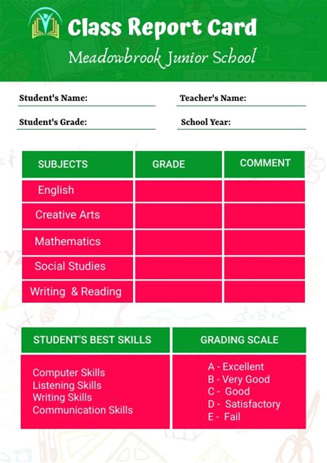 Class Report Card Printable Poster Template Postermywall