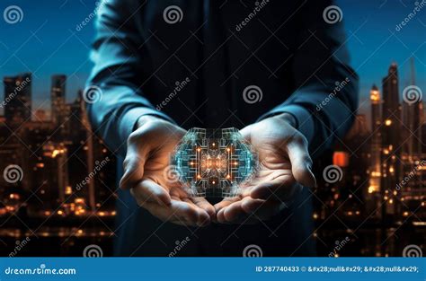 Man Hands Using Cybersecurity Interface On Empty Space For Generative Ai Stock Illustration