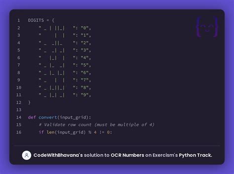 Codewithbhavanas Solution For Ocr Numbers In Python On Exercism