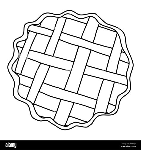 Lattice Pie Crust With Fruit Or Berry Filling Doodle Style Flat Vector Outline Illustration For