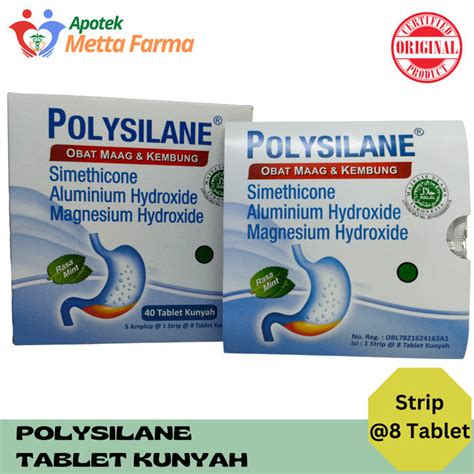 Polysilane Tablet Kunyah Strip 8 Tablet Kembung Sakit Maag Lazada
