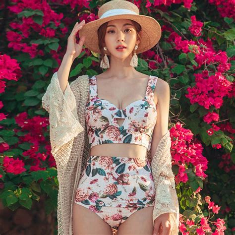水着 レディース 韓国 ビキニ 韓国風 セパレート プリント 体型カバー ビーチ 海 ビーチウェア スイムウェア 水泳 セクシー 水着 ワイヤ