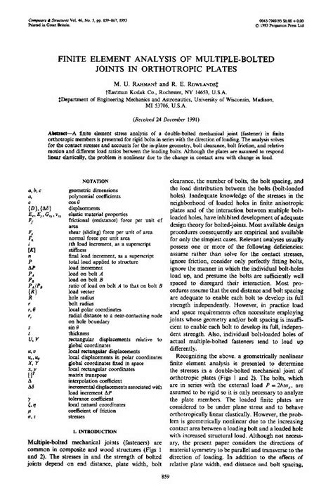 Pdf Finite Element Analysis Of Multiple Bolted Joints In Orthotropic