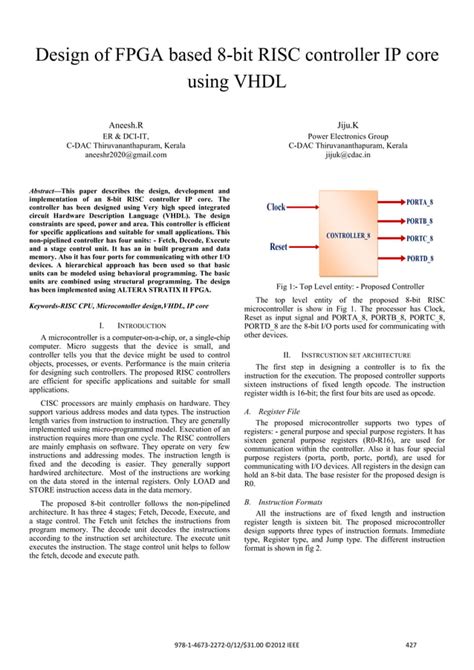 design of fpga based 8 bit risc controller ip core using vhdl pdf programming languages