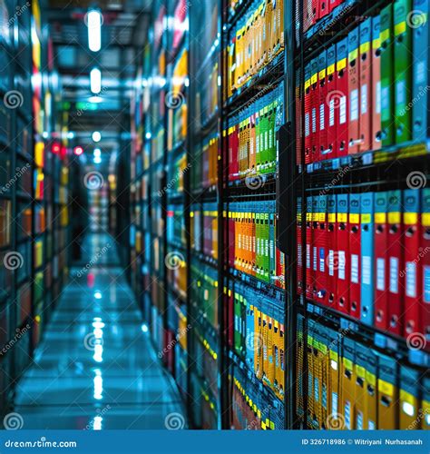 Data Center Rows With Colorful Server Racks Stock Illustration