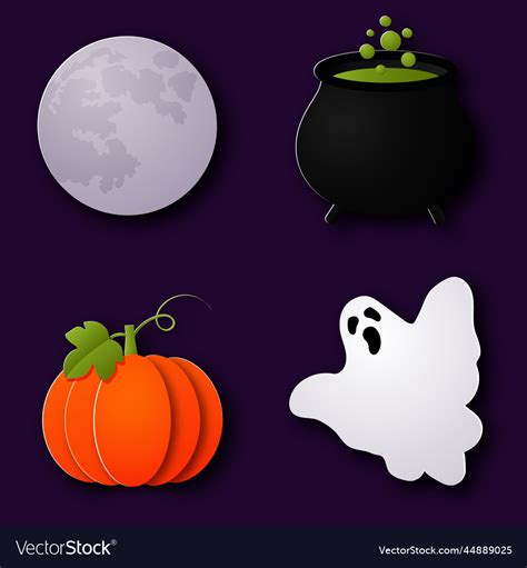 Happy Halloween Set Of Elements In Paper Cut Vector Image